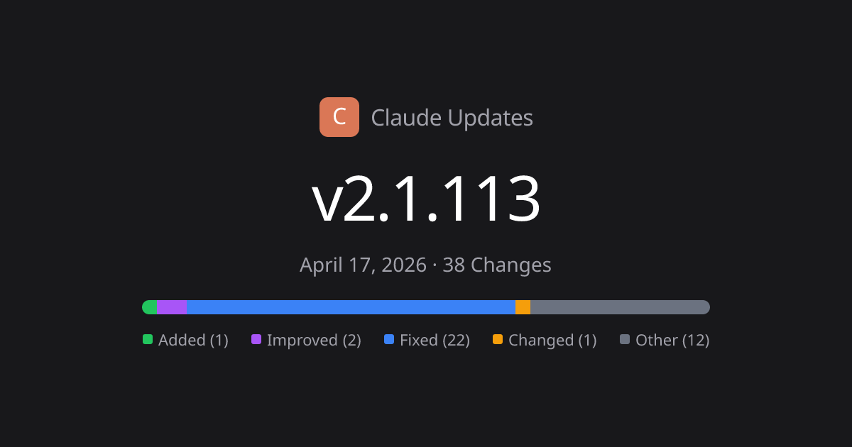 Claude Code v2.1.113 Release Notes - 38 Changes | Claude Updates