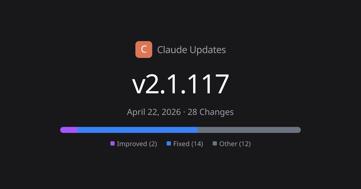Claude Code v2.1.117 Release Notes - 28 Changes | Claude Updates